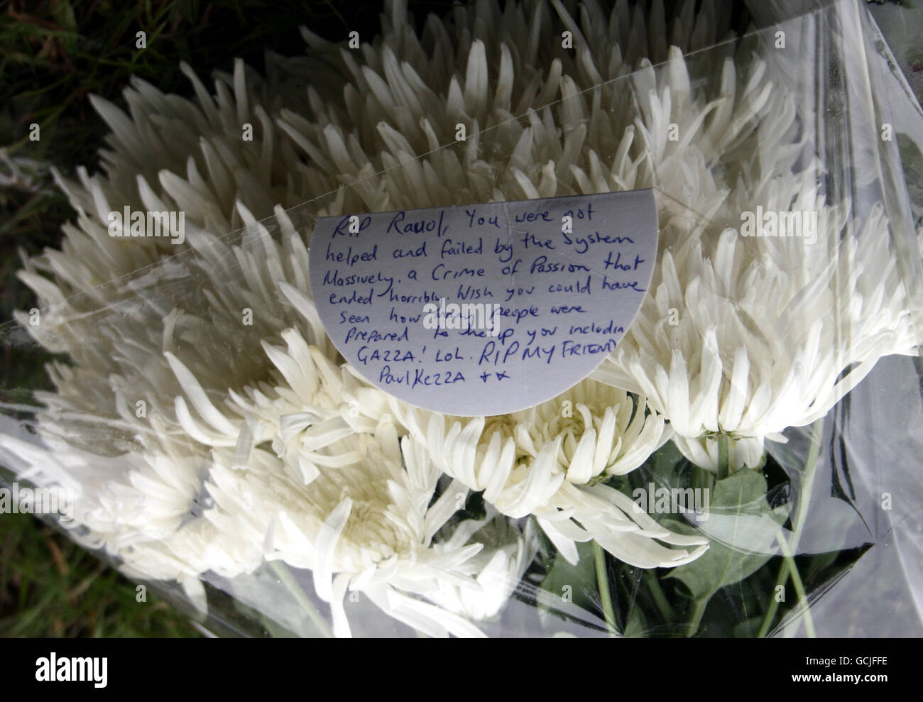 Tributes left at Riverside park, Rothbury, Northumberland. Raoul Moat ...