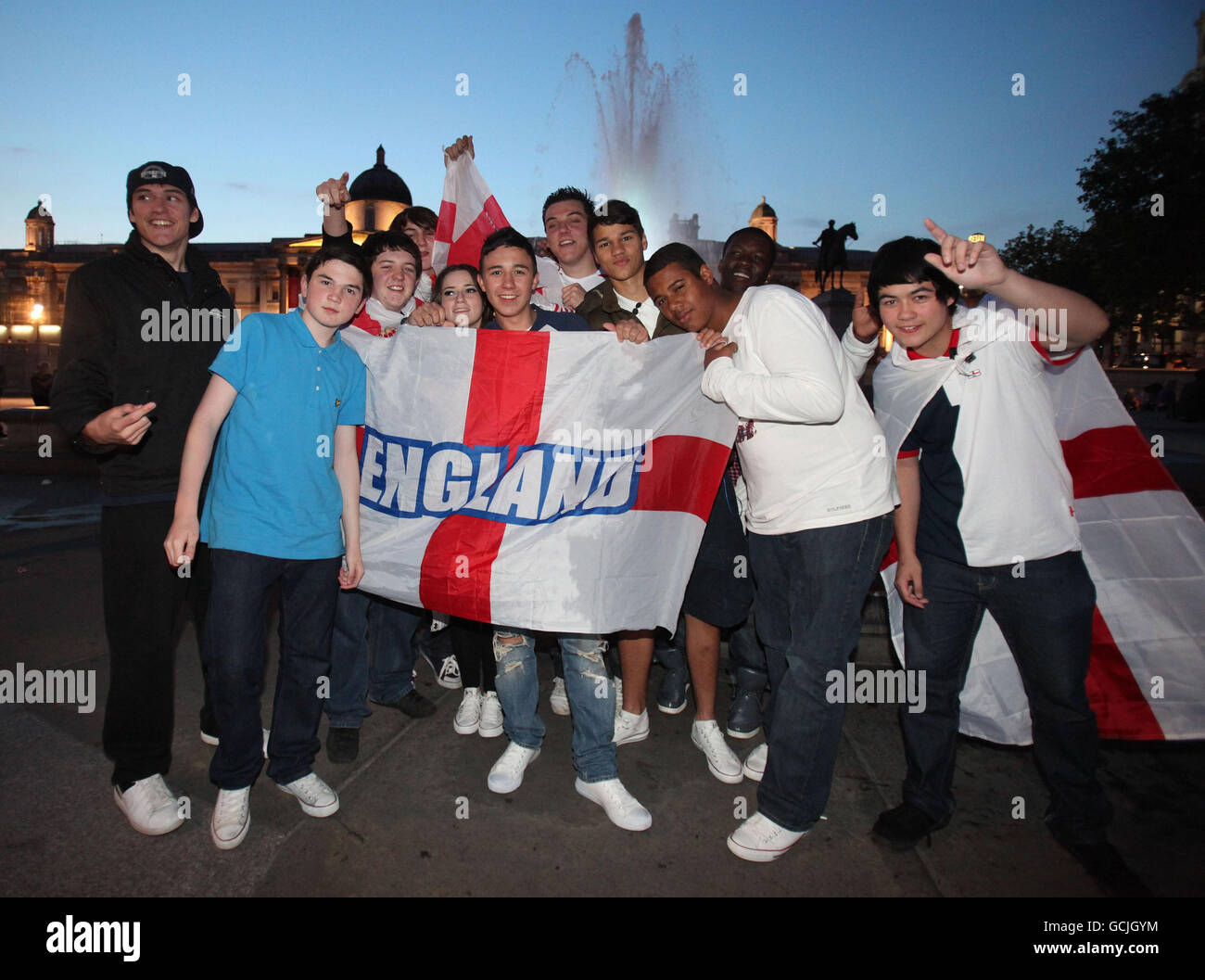 England fans in Trafalgar Square in central London after watching ...