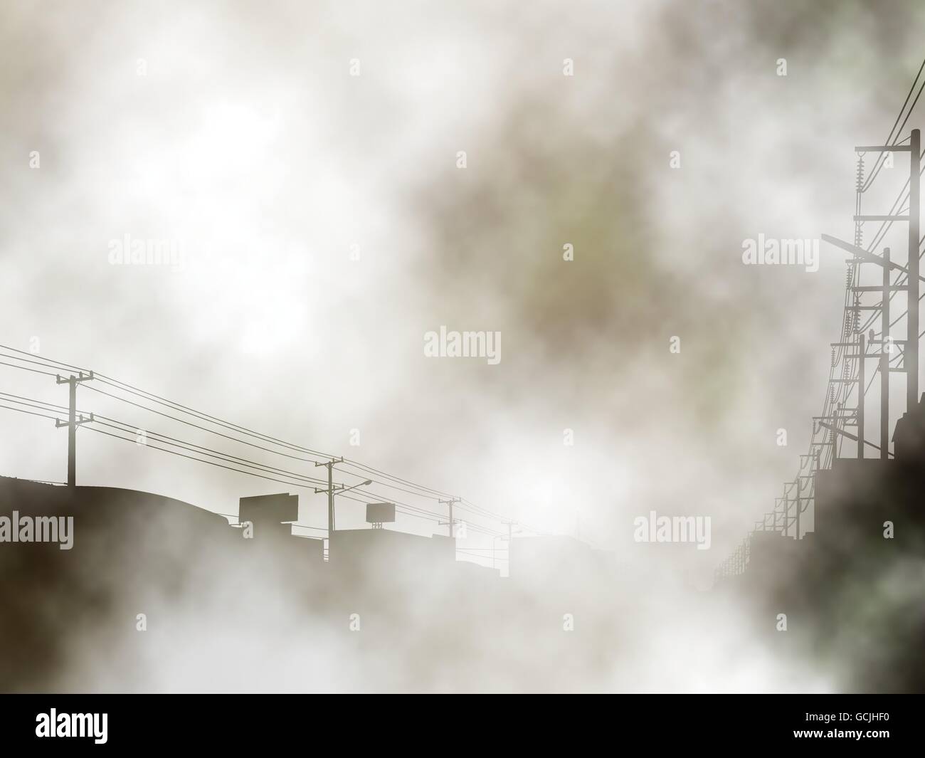 Editable vector illustration of a foggy urban street created using ...