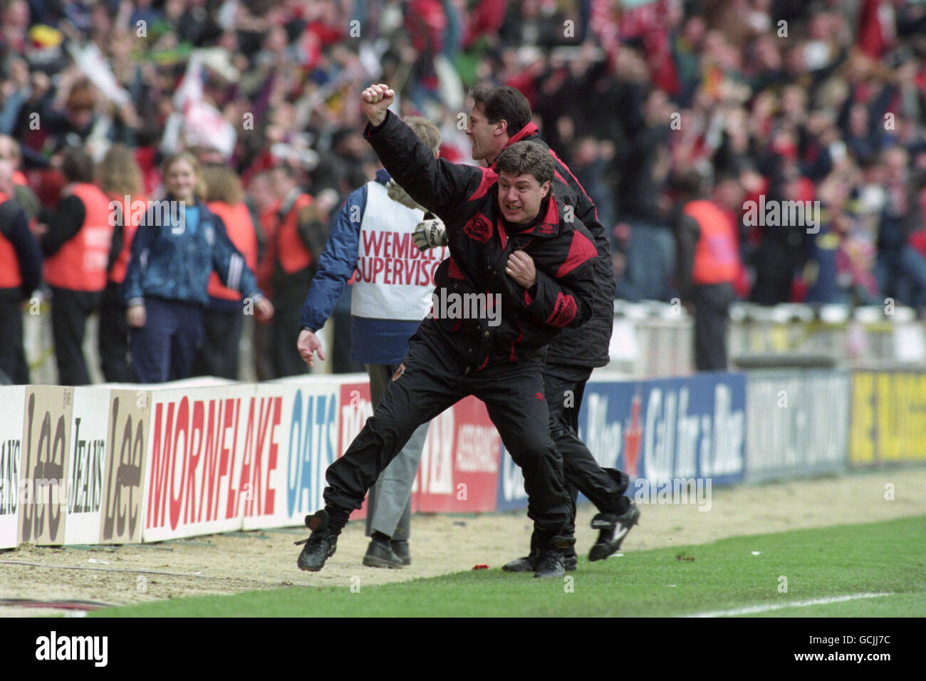 Celebrates after the equalising goal v oldham athletic hi-res stock ...