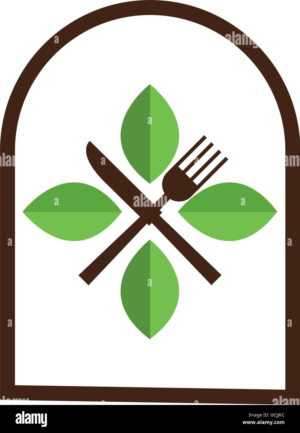 restauran emblem with leaves and utensils icon Stock Vector Image & Art ...