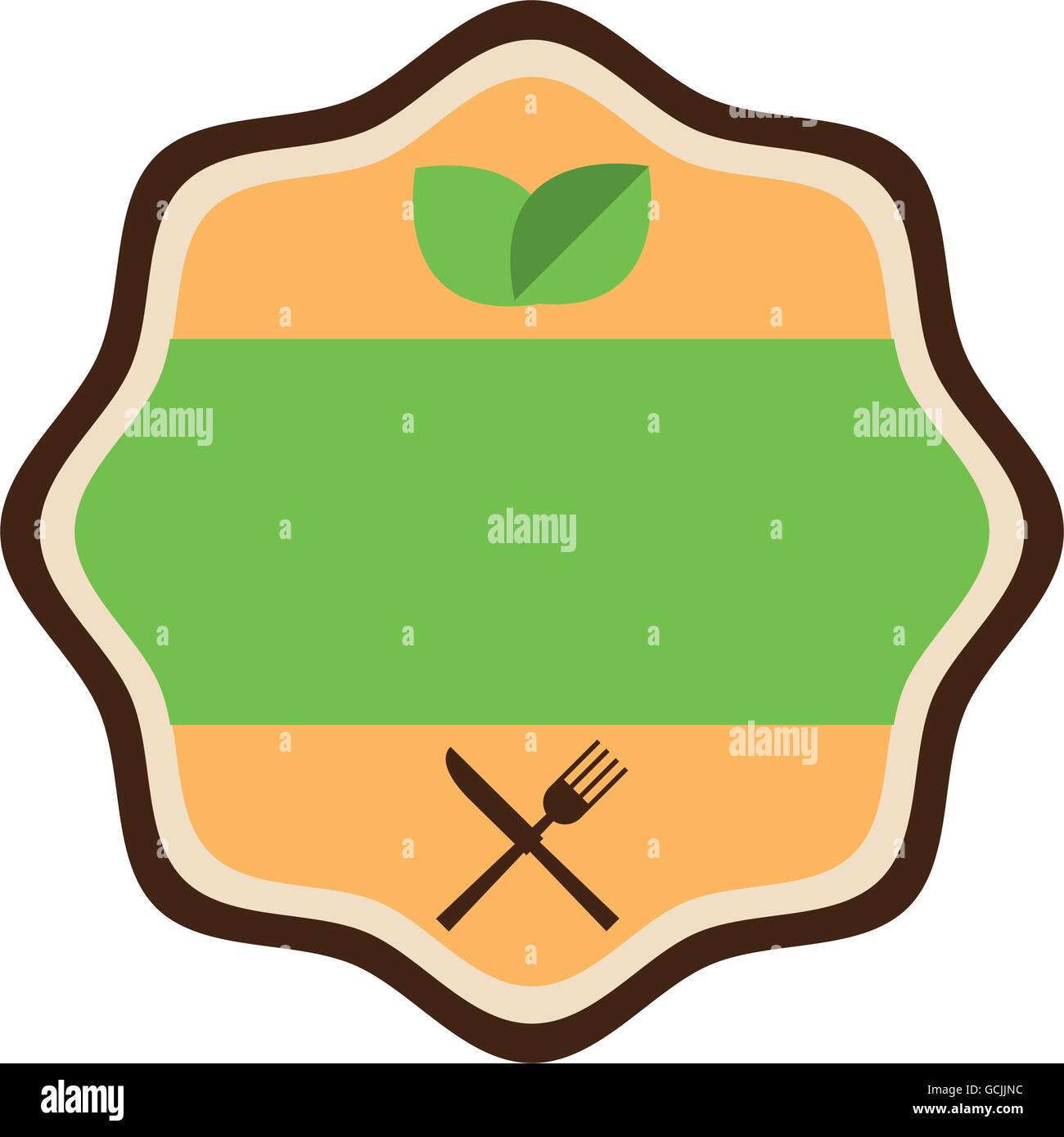 restauran emblem with leaves and utensils icon Stock Vector Image & Art ...