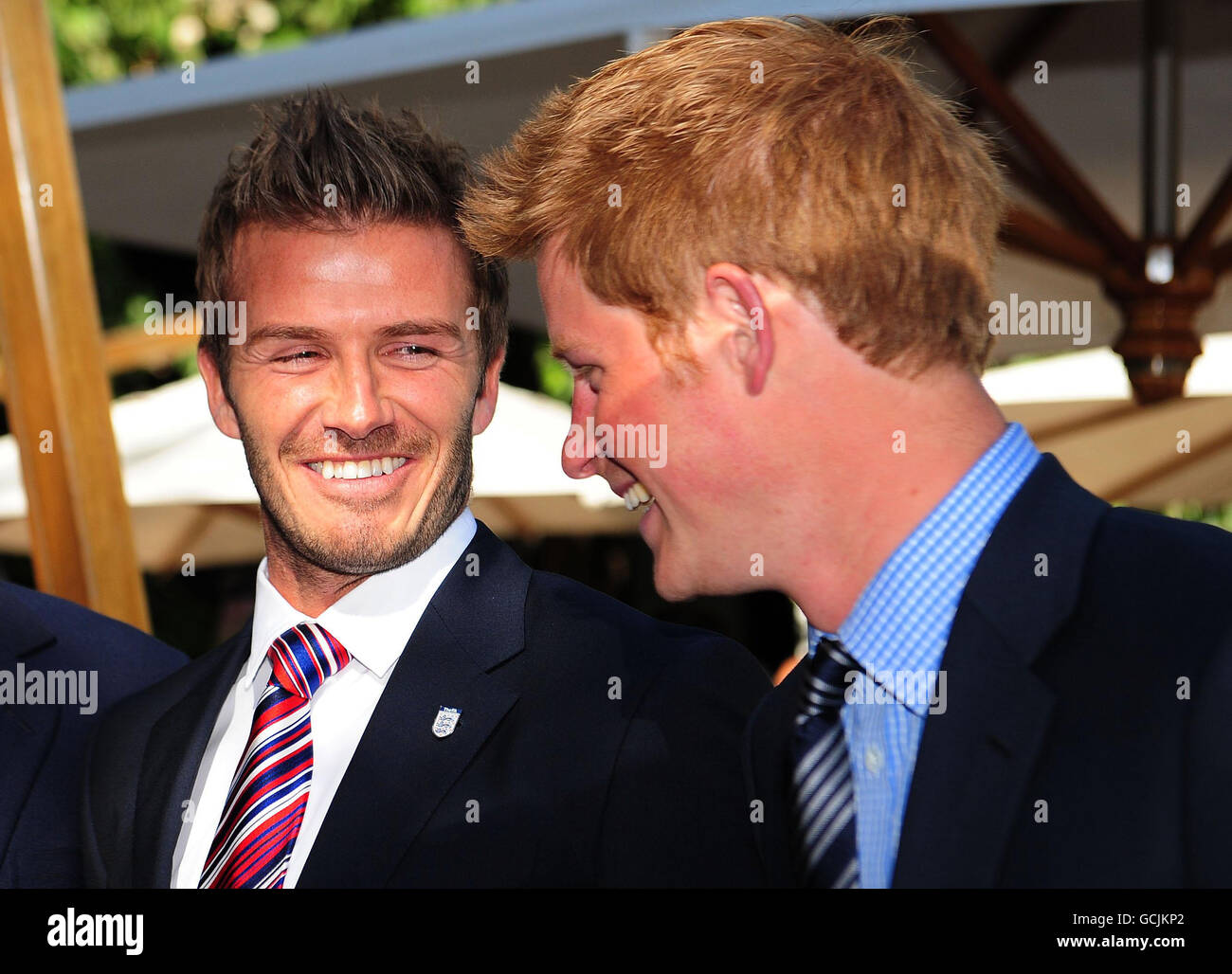 Prince Harry with David Beckham at an FA reception at the Saxon Hotel ...