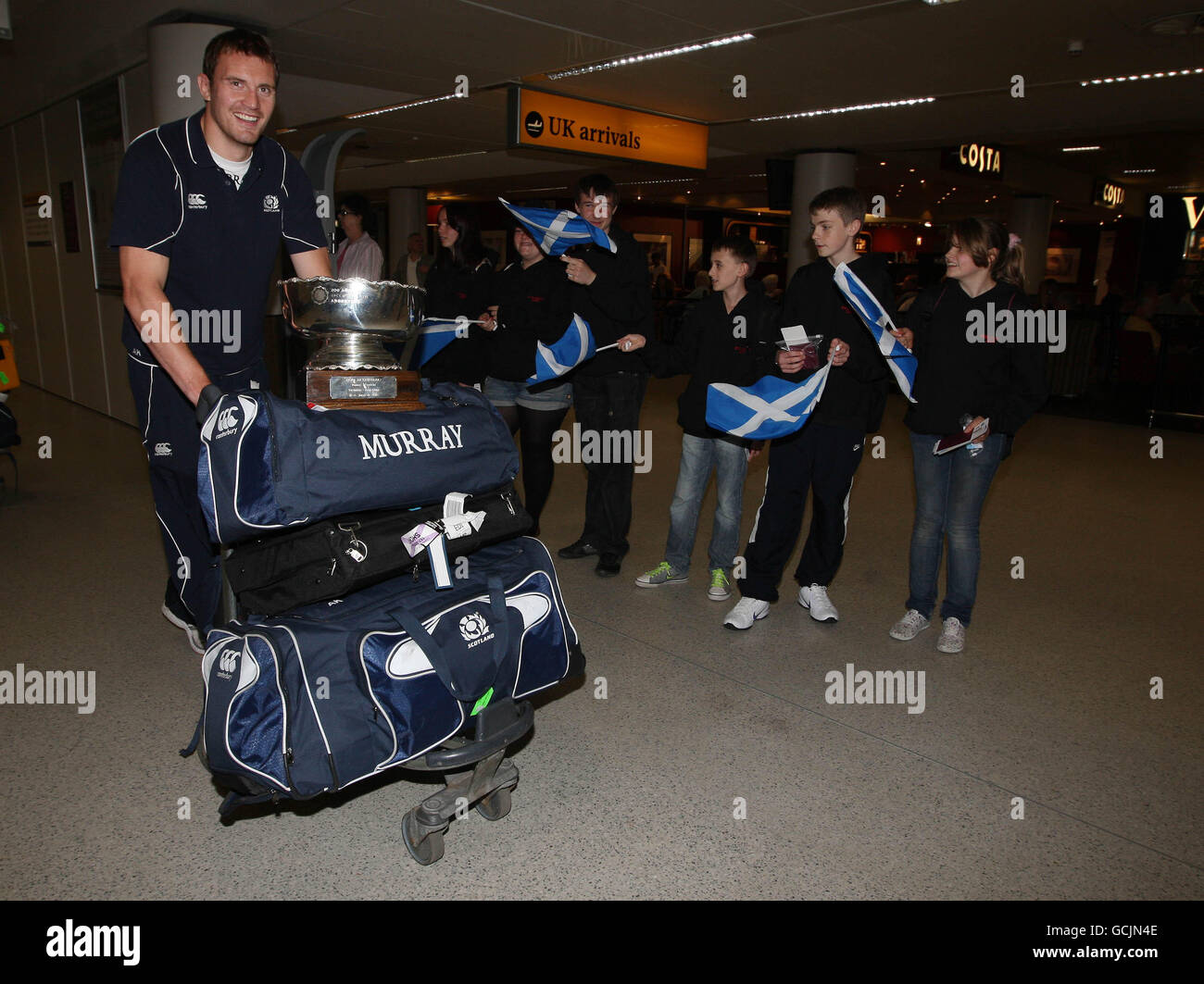 Scotland Captain Al Kellock is met by kids during the team arrival at ...