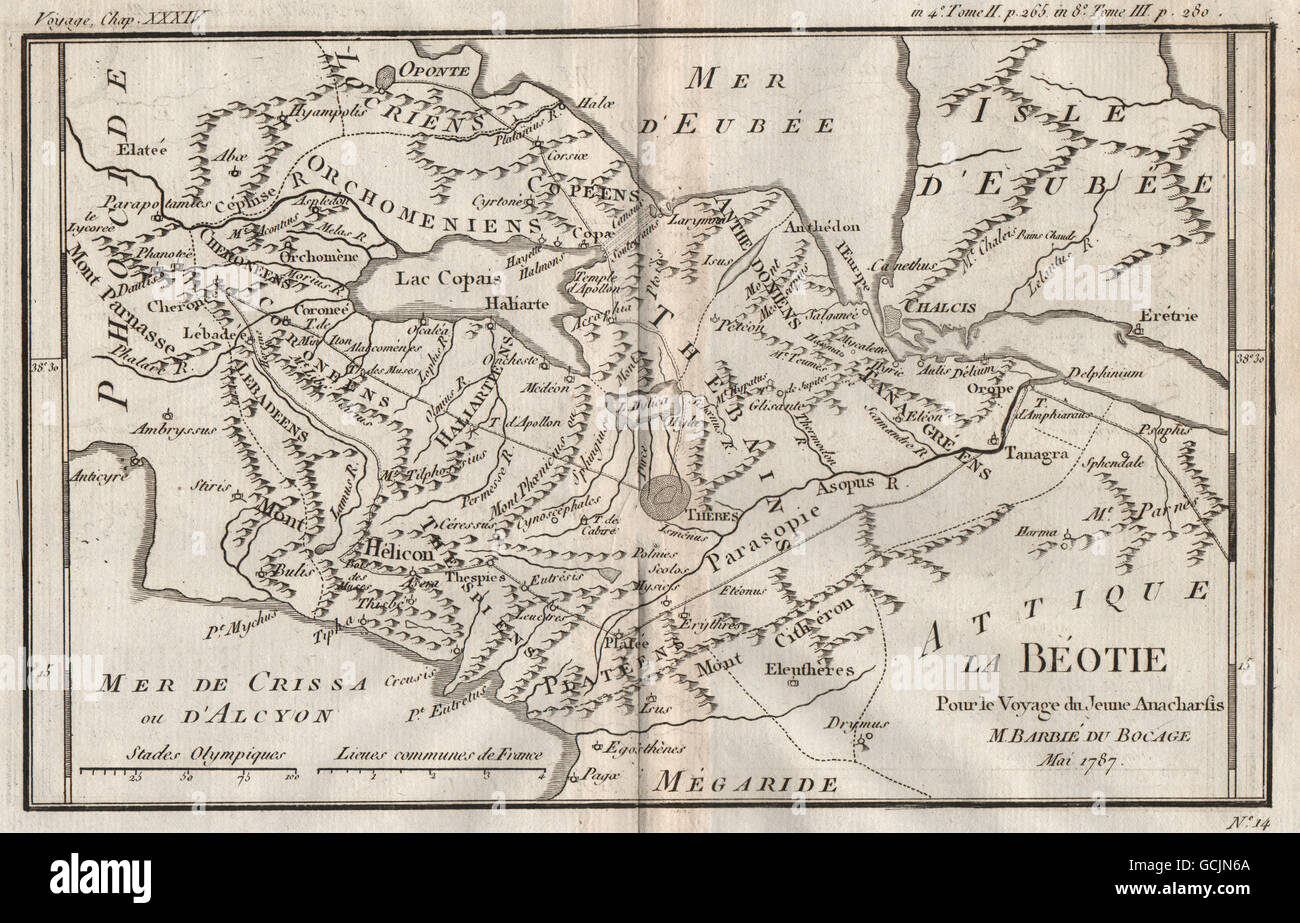 ANCIENT GREECE. Bèotie (Boeotia) . BARBIÉ DU BOCAGE, 1790 antique map ...