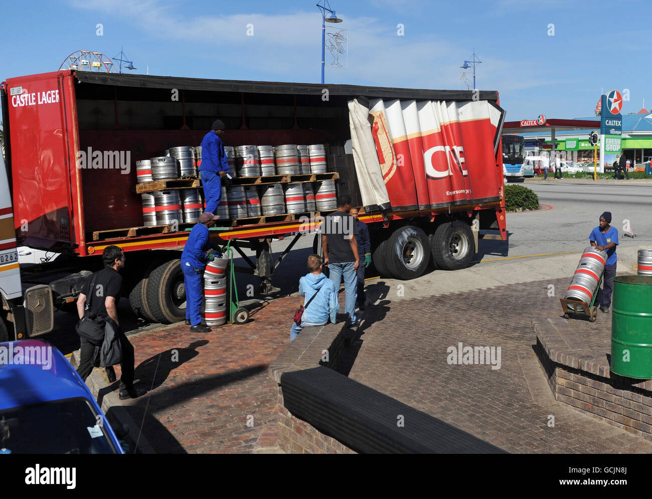 A lorry full of lager is delivered to a sea front bar as England fans ...