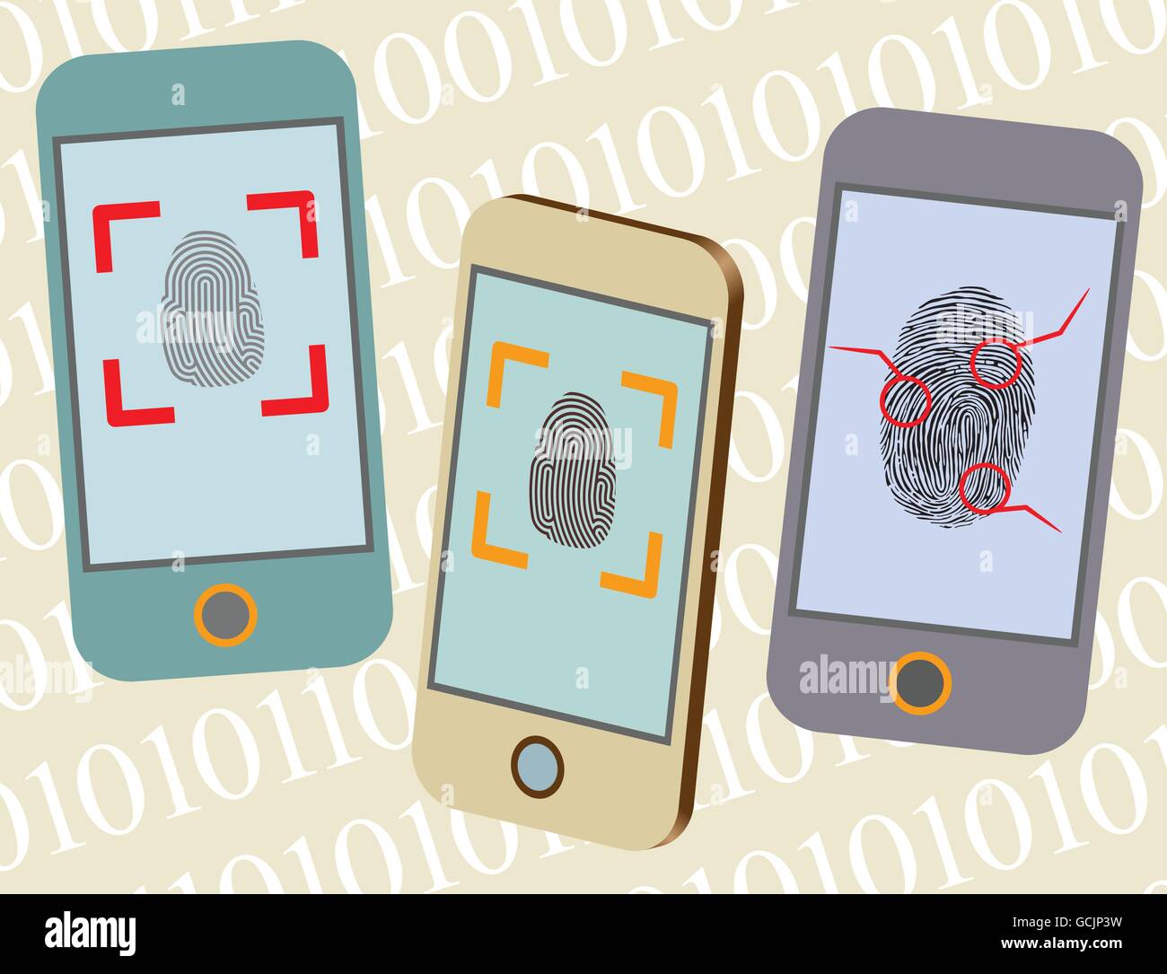 Vector detailed smartphone mock up with security fingerprint on screen ...