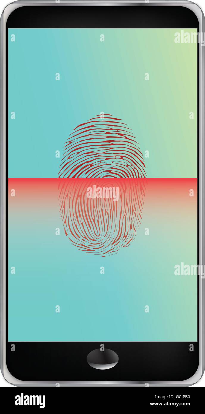 Vector detailed smartphone mock up with security fingerprint on screen ...