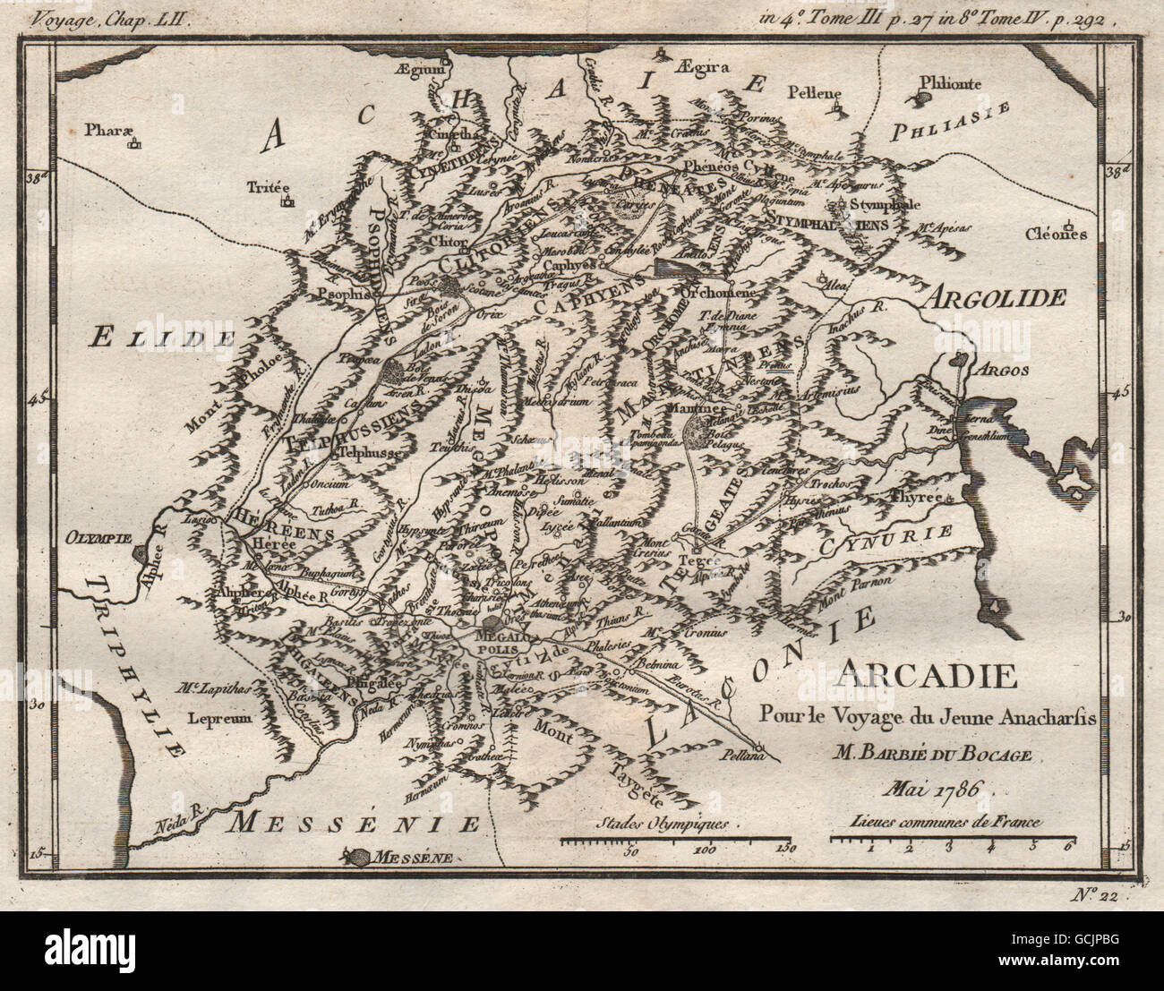 ANCIENT ANCIENT GREECE Arcadie (Arcadia). Antique map. BARBIÉ DU BOCAGE ...