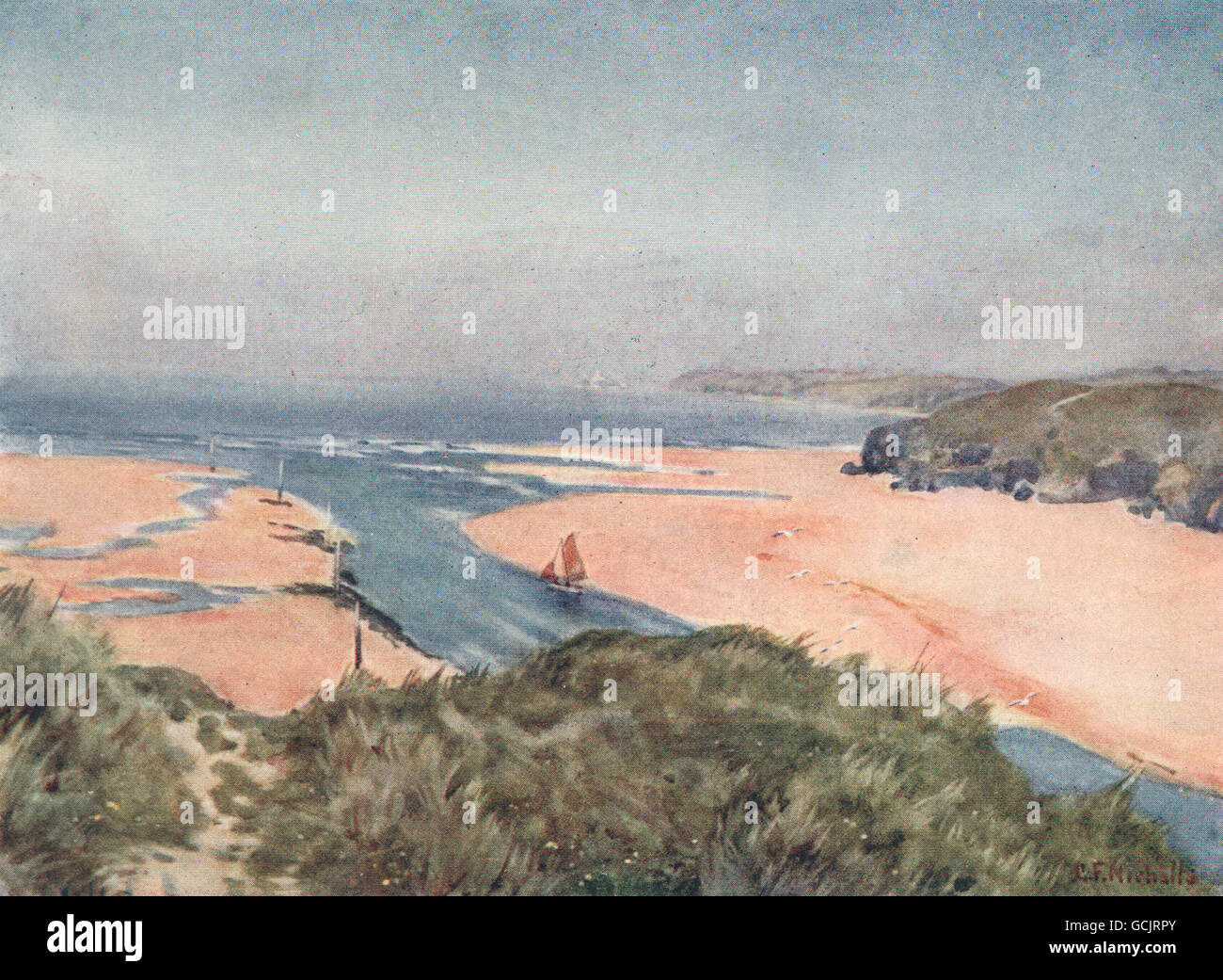 ST IVES BAY. View from Lelant to Godrevy. Hayle estuary. Cornwall ...