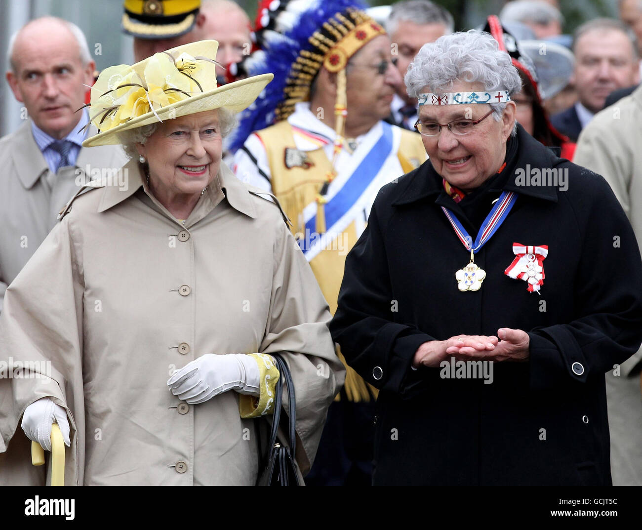 Britain's Queen Elizabeth II smiles during a visit to Mi'kmaq event at ...