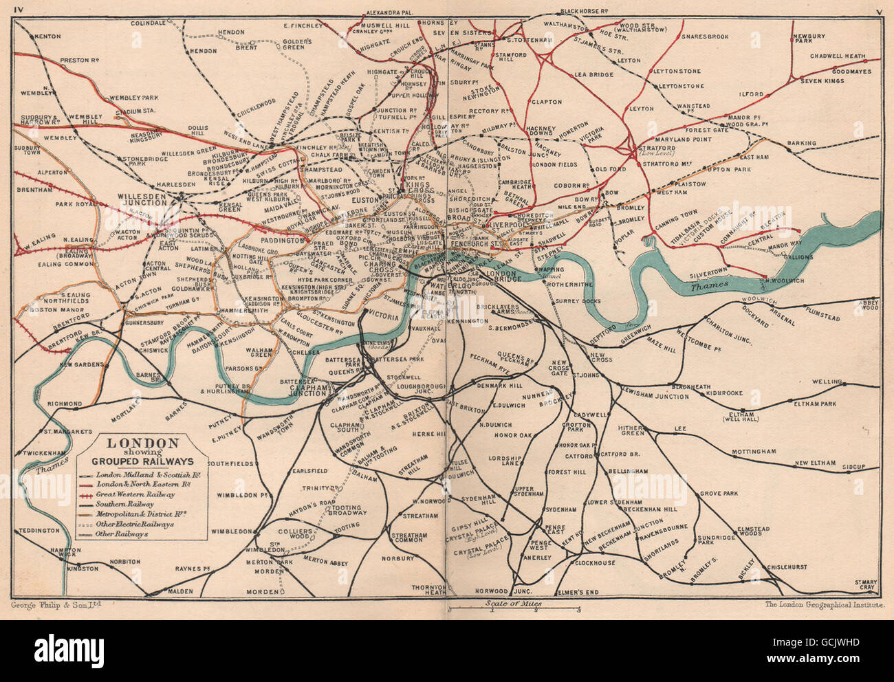 LONDON RAILWAYS showing groups/companies. LMSR LNER GWR SR. Tube lines ...