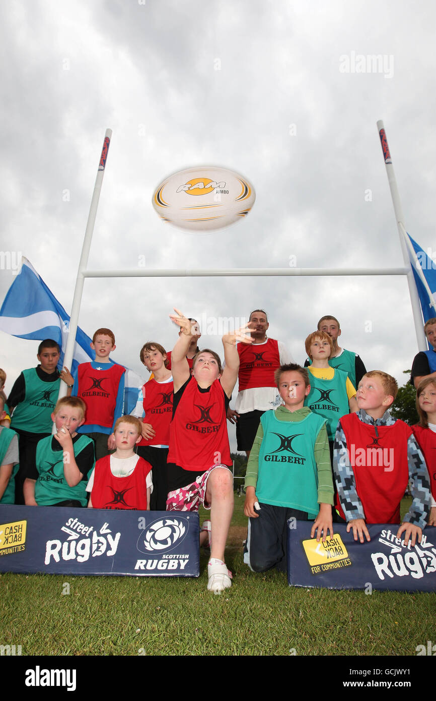 Children coaches pose photo street rugby on green in lochgoilhead hi ...