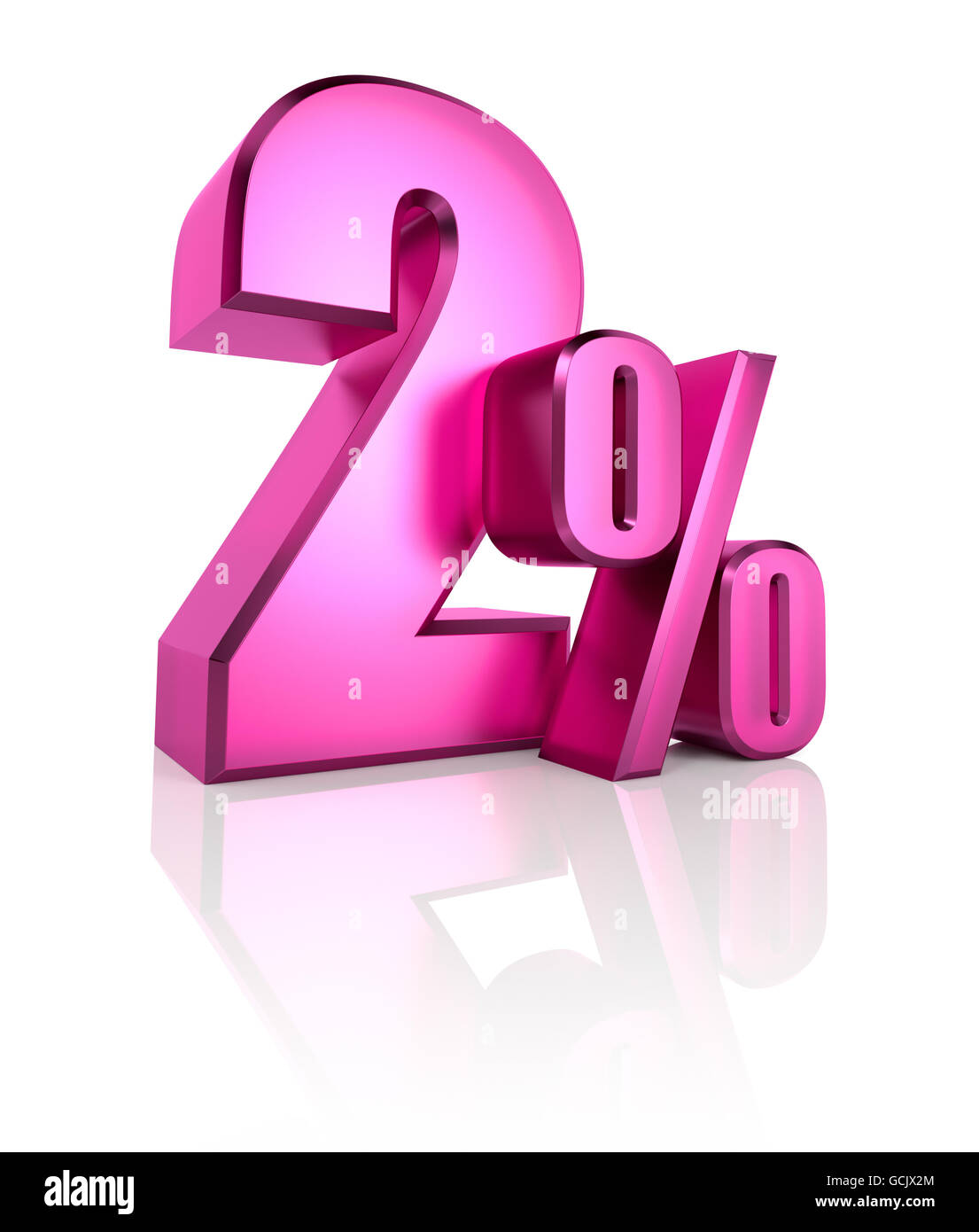 Pink two percent sign isolated on white background. 3d rendering Stock ...