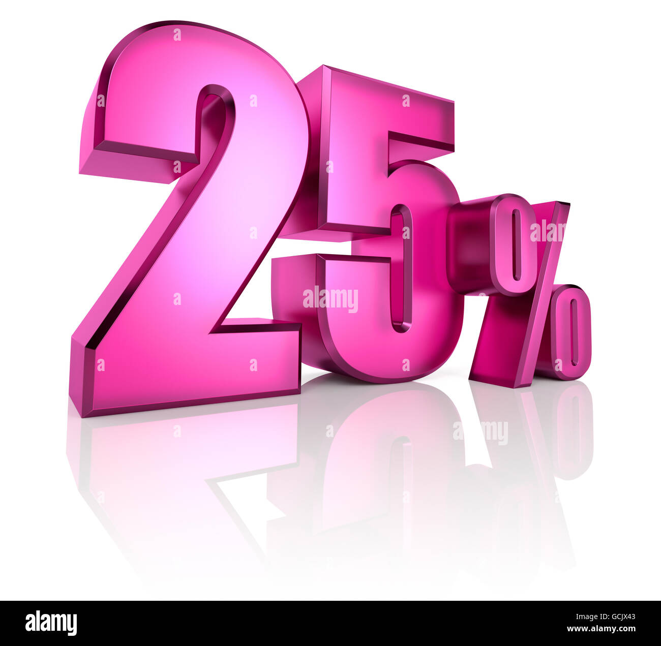 Pink twenty five percent sign isolated on white background. 3d ...
