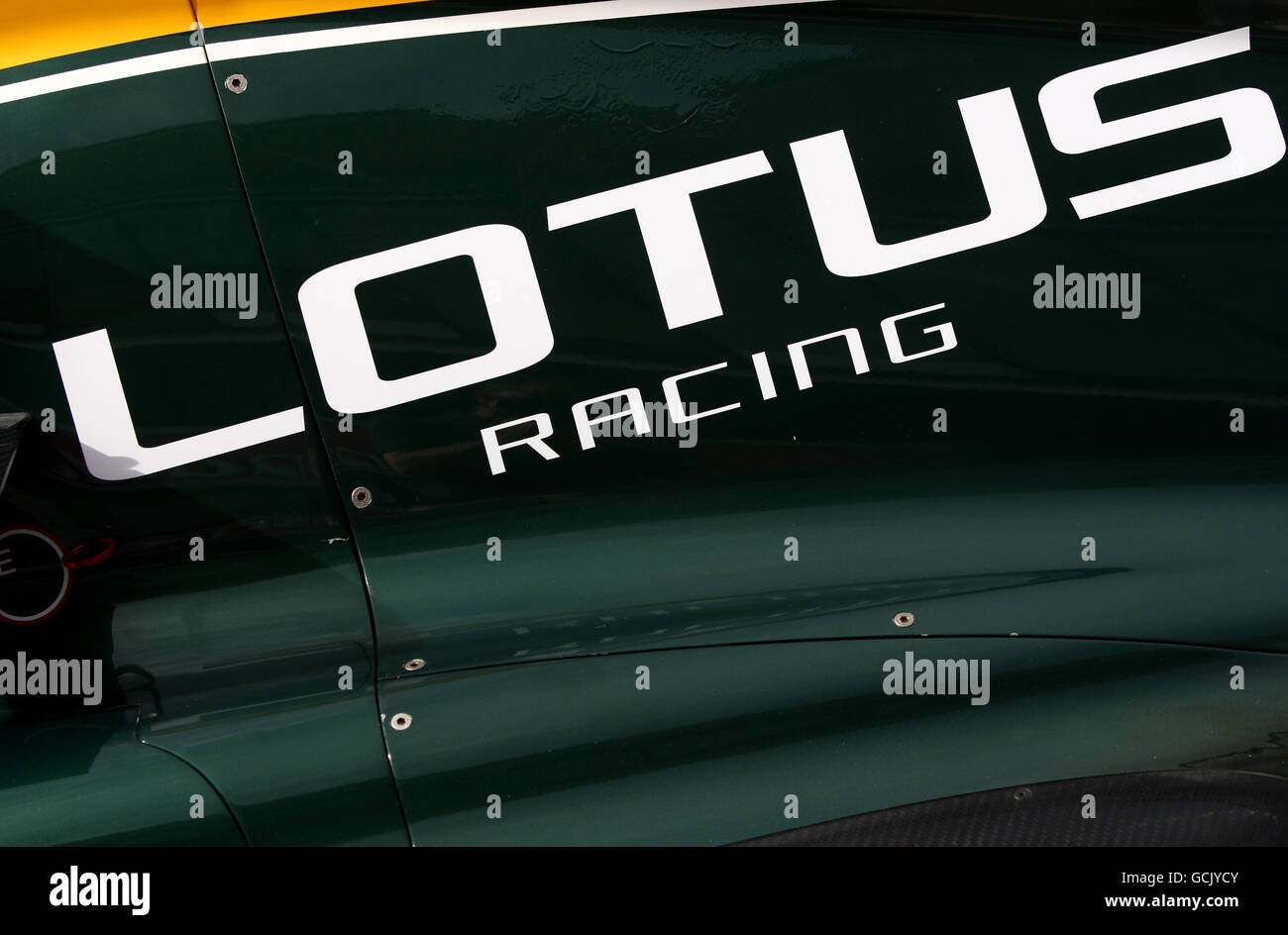 The Lotus Racing symbol on display during paddock day for the Santander ...