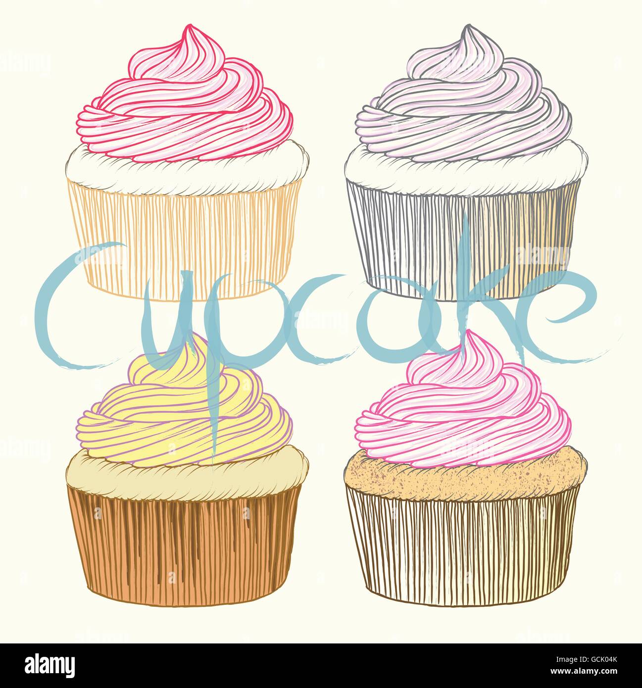 Sweet cupcakes vector set. Cartoon tasty cupcakes in pastel colors ...