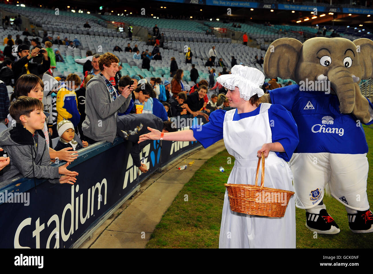 Everton club mascot hands out toffees at the ANZ Stadium Stock Photo ...