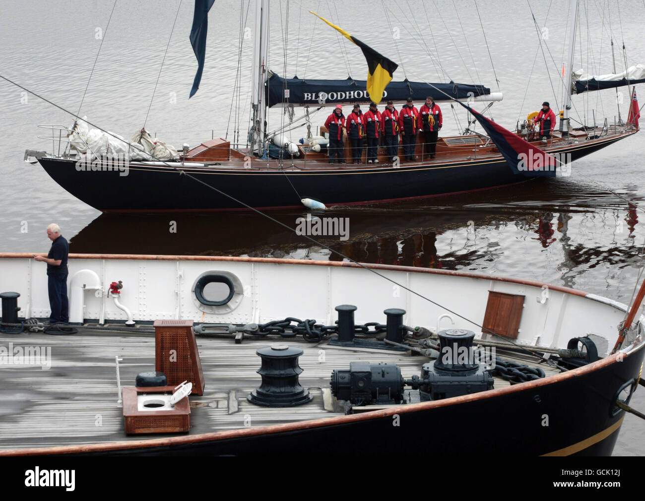 The Royal 63 ft racing yacht Bloodhound (top) arrives at its new berth ...