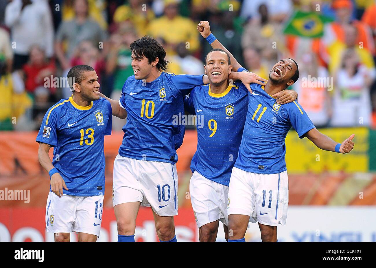 Brazil's Robinho (right) celebrates scoring the opening goal Stock ...