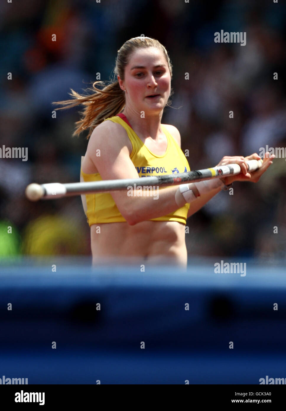 Sally Peake competes in the women's pole vault during the Aviva ...