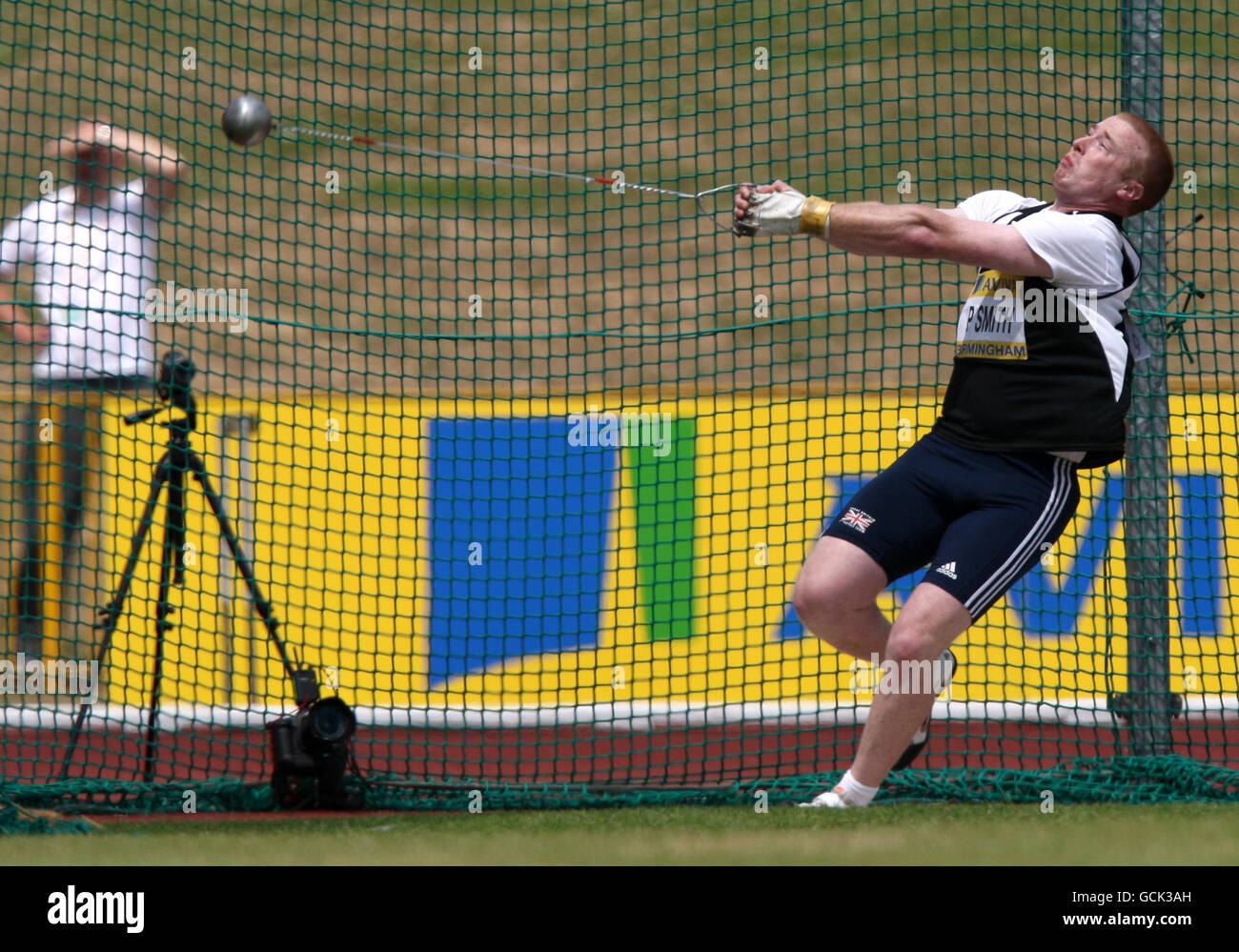 Peter Smith competes in the mens hammer throw during the Aviva European ...