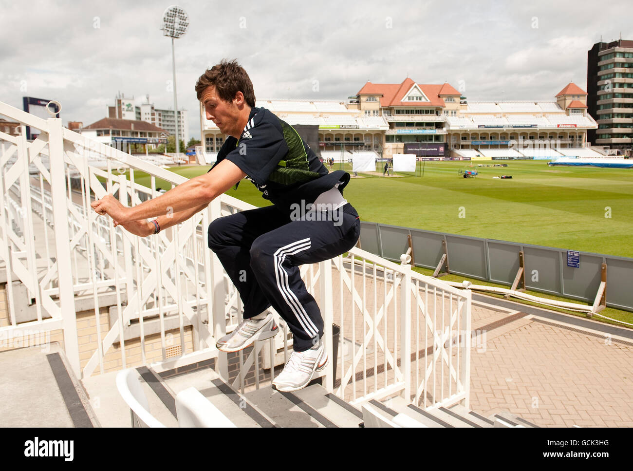 Cricket england full length midair jumping mangis hi-res stock ...
