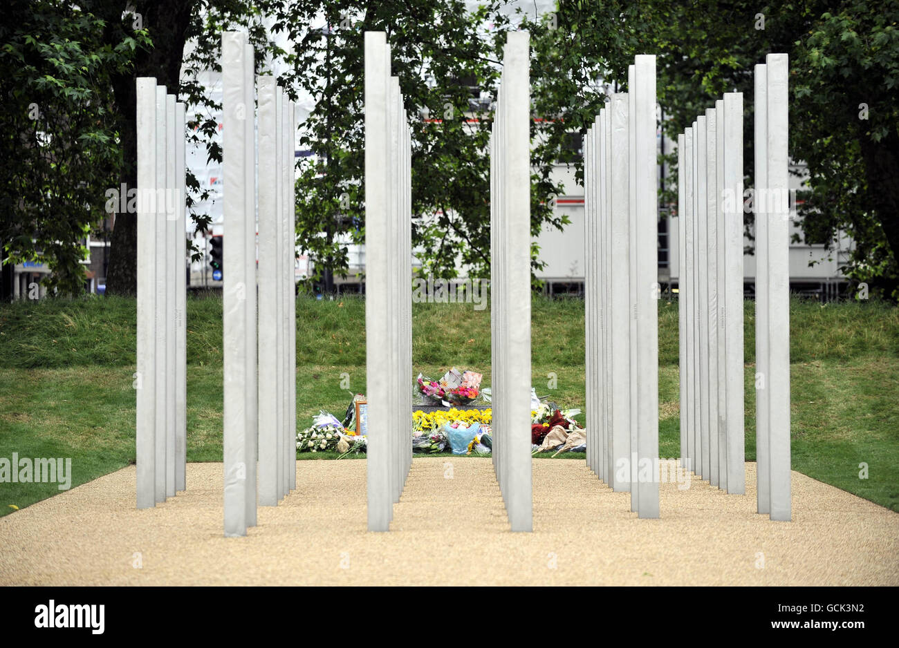 Floral tributes at the July 7 memorial in London's Hyde Park Stock ...