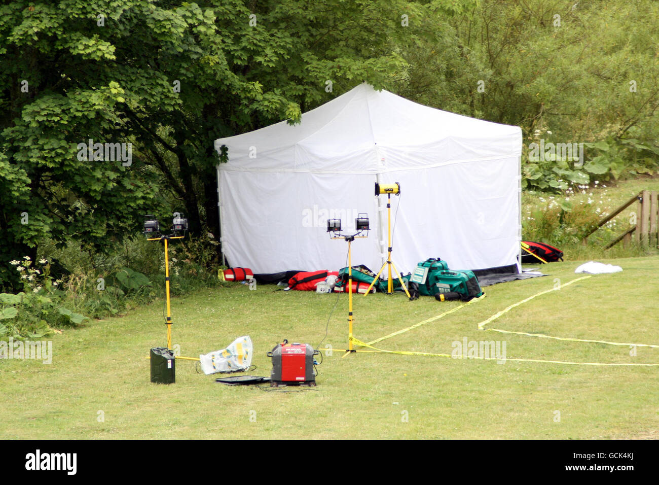 A police forensics tent at the scene in Rothbury, Northumbria following ...