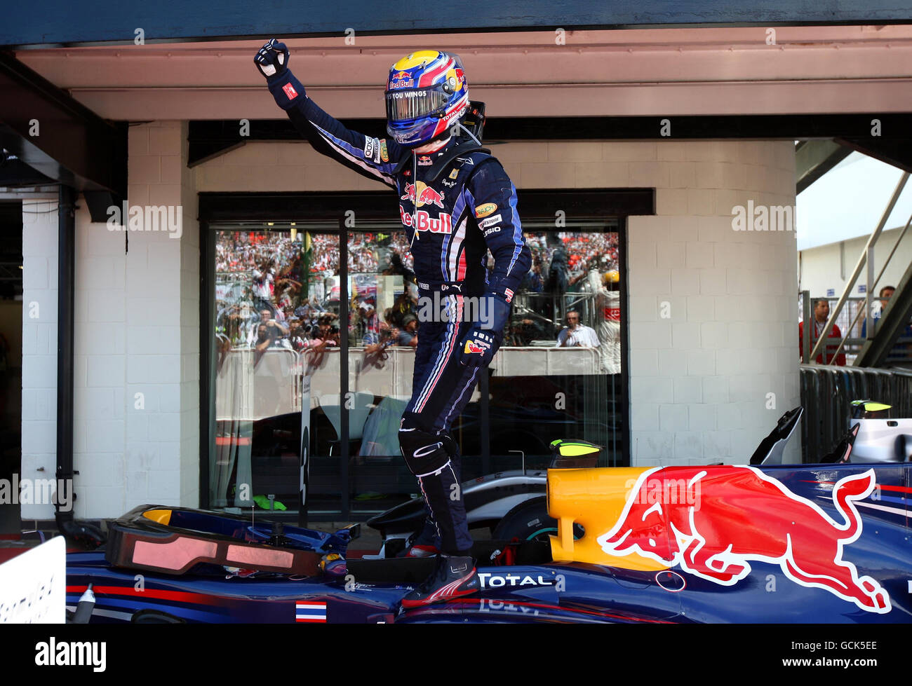 Red Bull Racing's Mark Webber celebrates victory in the Santander ...