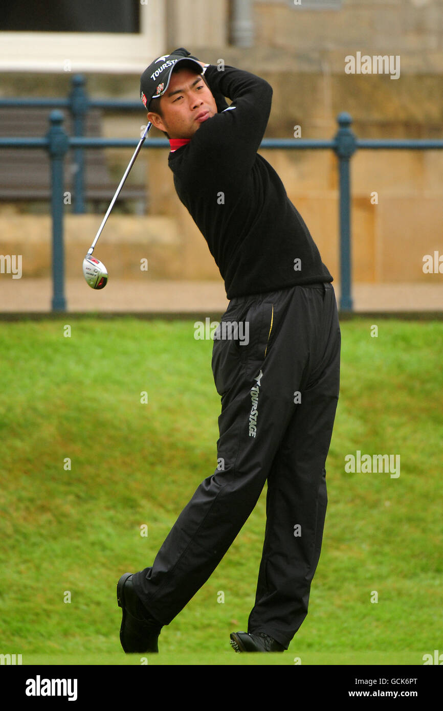 Japan's Yuta Ikeda tees off from the first tee during round one of The Open Championship 2010 at ...