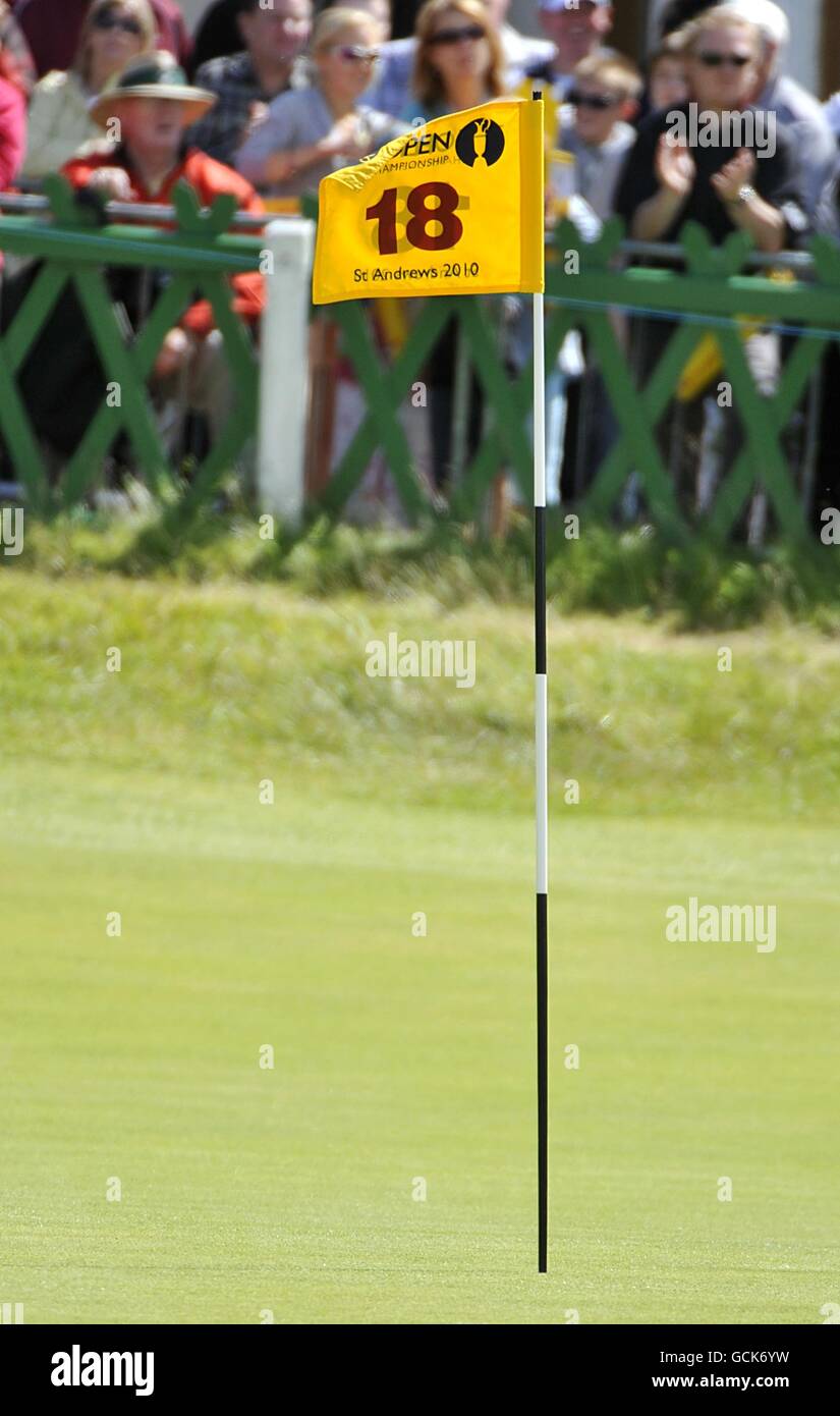 A general view of the flag on the 18th hole during round three of The ...