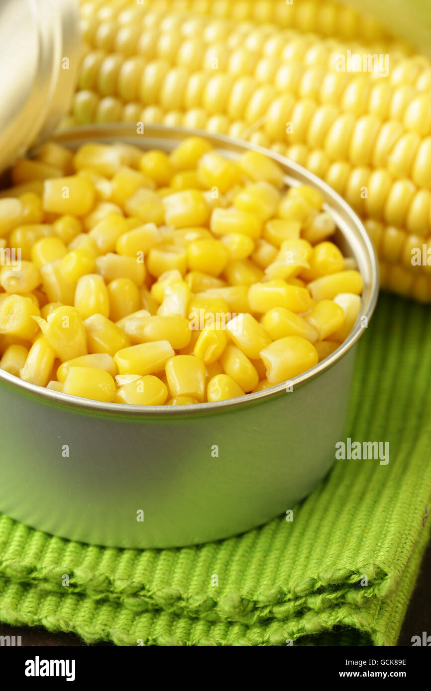 Natural organic canned corn in the pot Stock Photo - Alamy