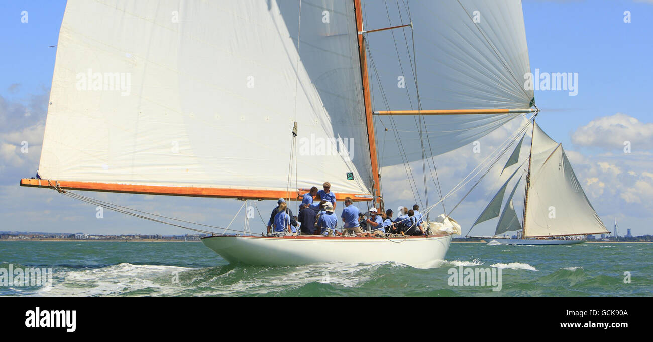 The 1923 William Fife 19 metre Mariquita (right) is pursued by Wings on ...
