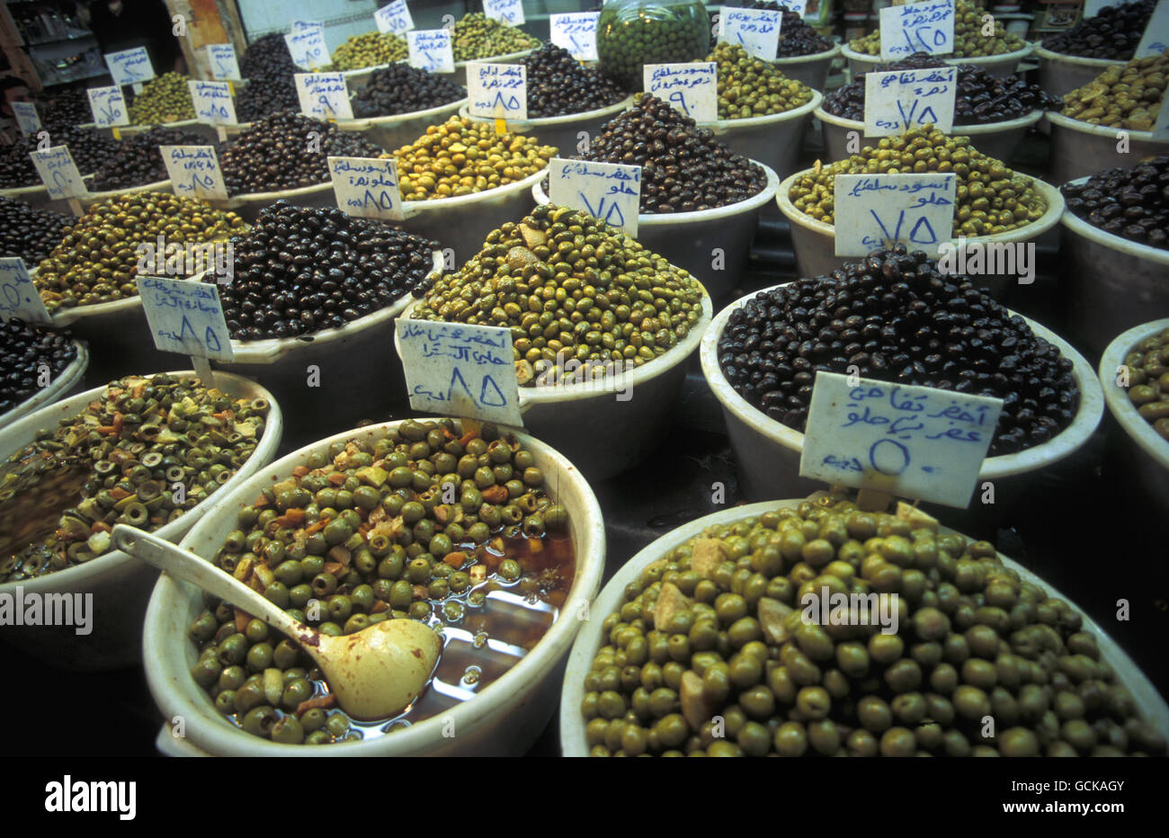 shops in the market or souq in the old town in the city of Damaskus in ...