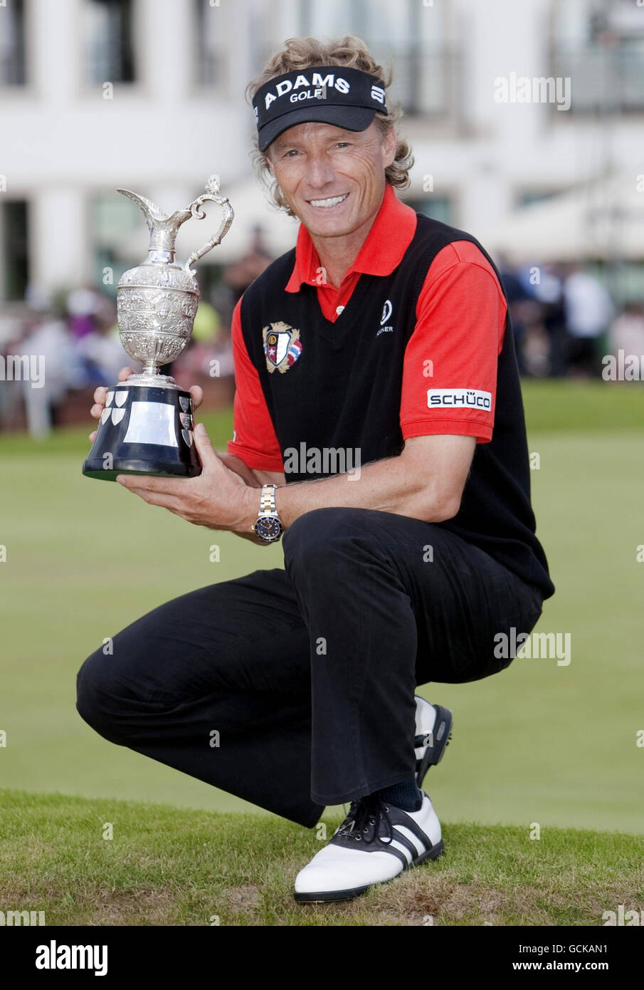 Germany's Bernhard Langer holds the claret jug after winning the Fourth ...