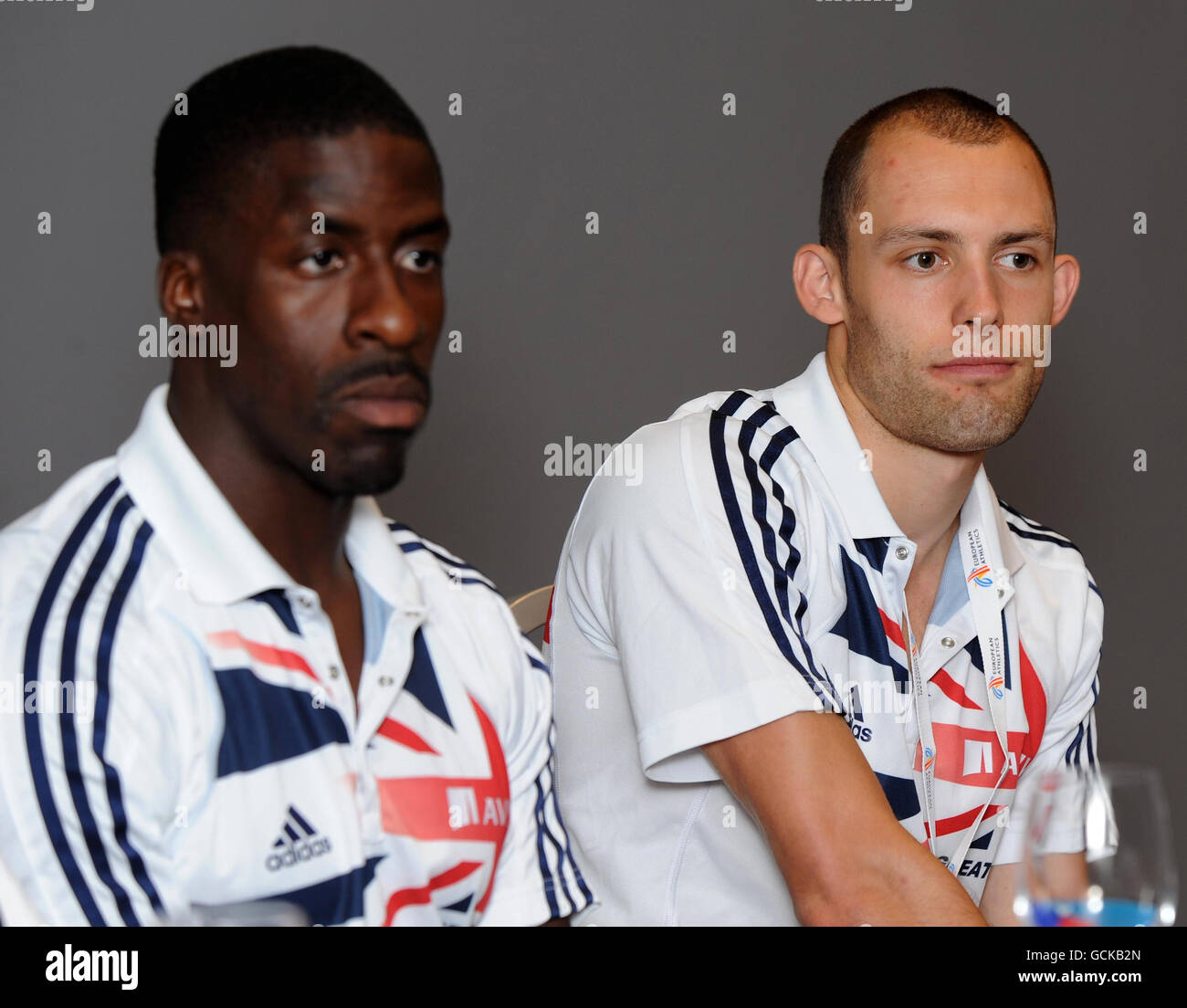 Great Britain's sprinter Dwain Chambers (left) with 400m hurdler David ...