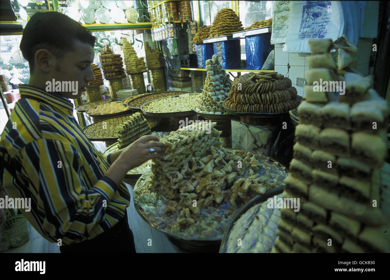 shops in the market or souq in the old town in the city of Damaskus in ...