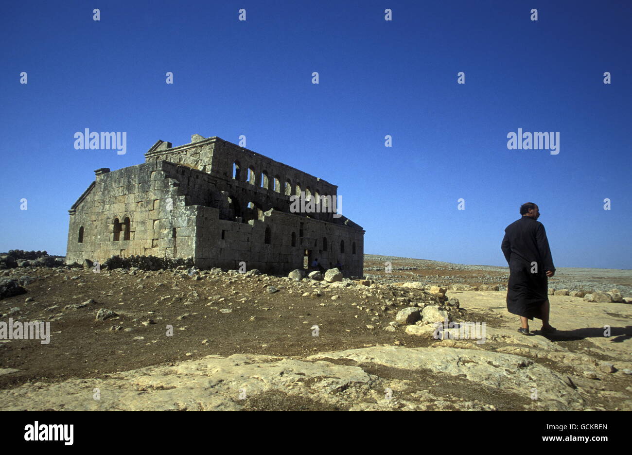 the ruins of the Basilica Mushabbak near the city of Aleppo in Syria in ...