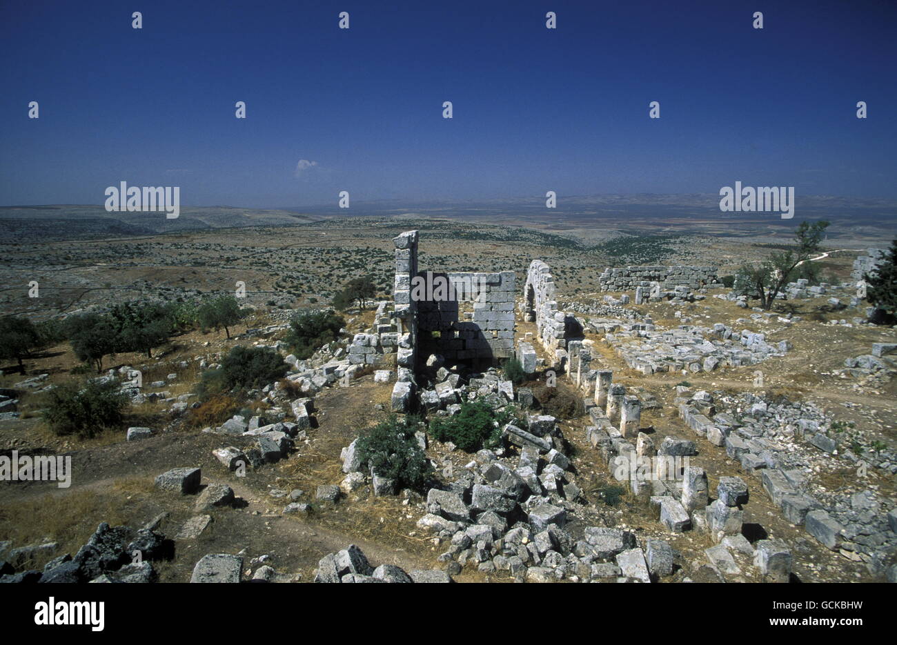 the ruins of the Basilica Mushabbak near the city of Aleppo in Syria in ...