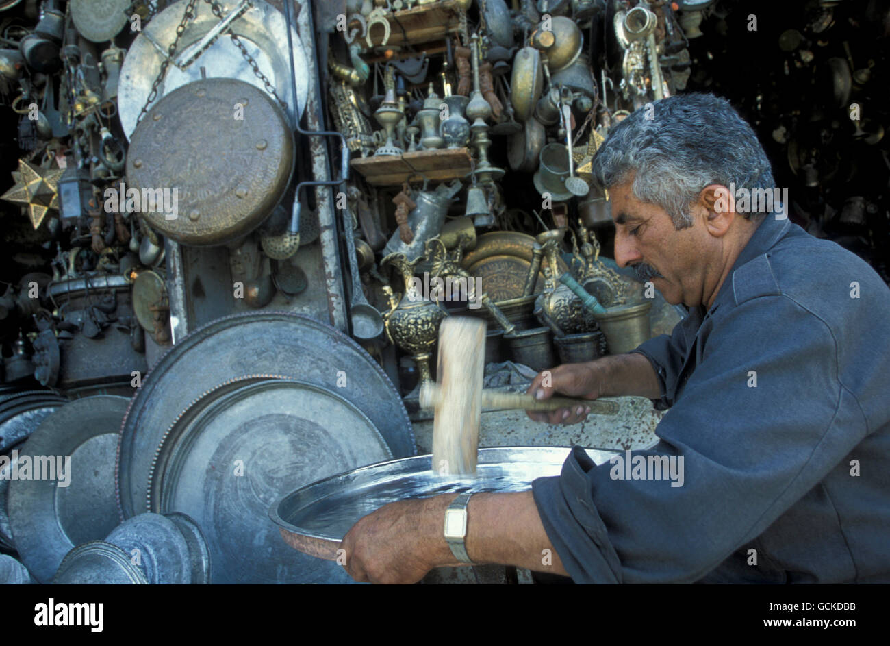 shops in the market or souq in the old town in the city of Aleppo in ...