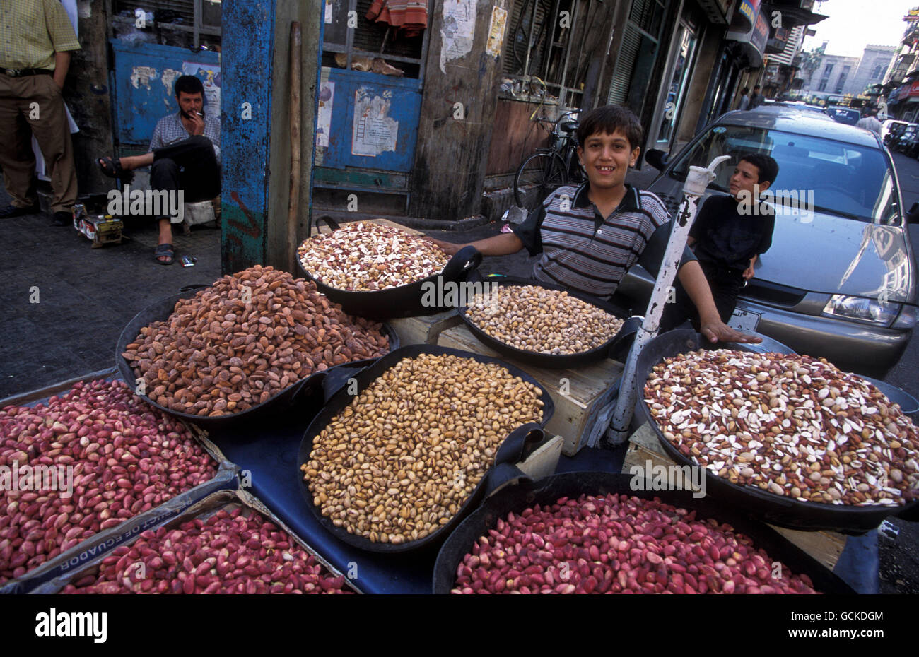 shops in the market or souq in the old town in the city of Damaskus in ...