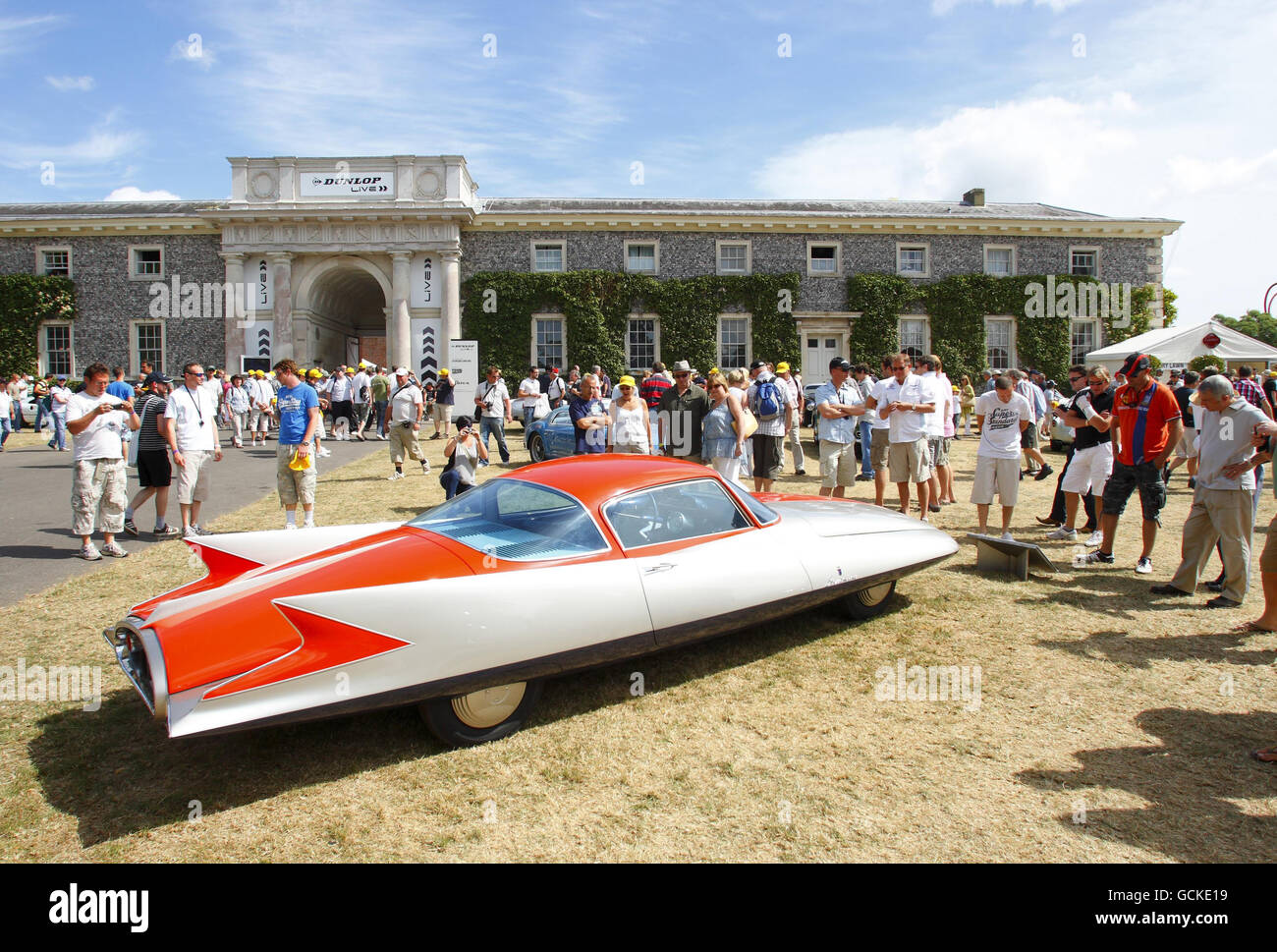 Visitors admire a 1955 Ghia Gilda Steamline X Coupe at the Festival of ...