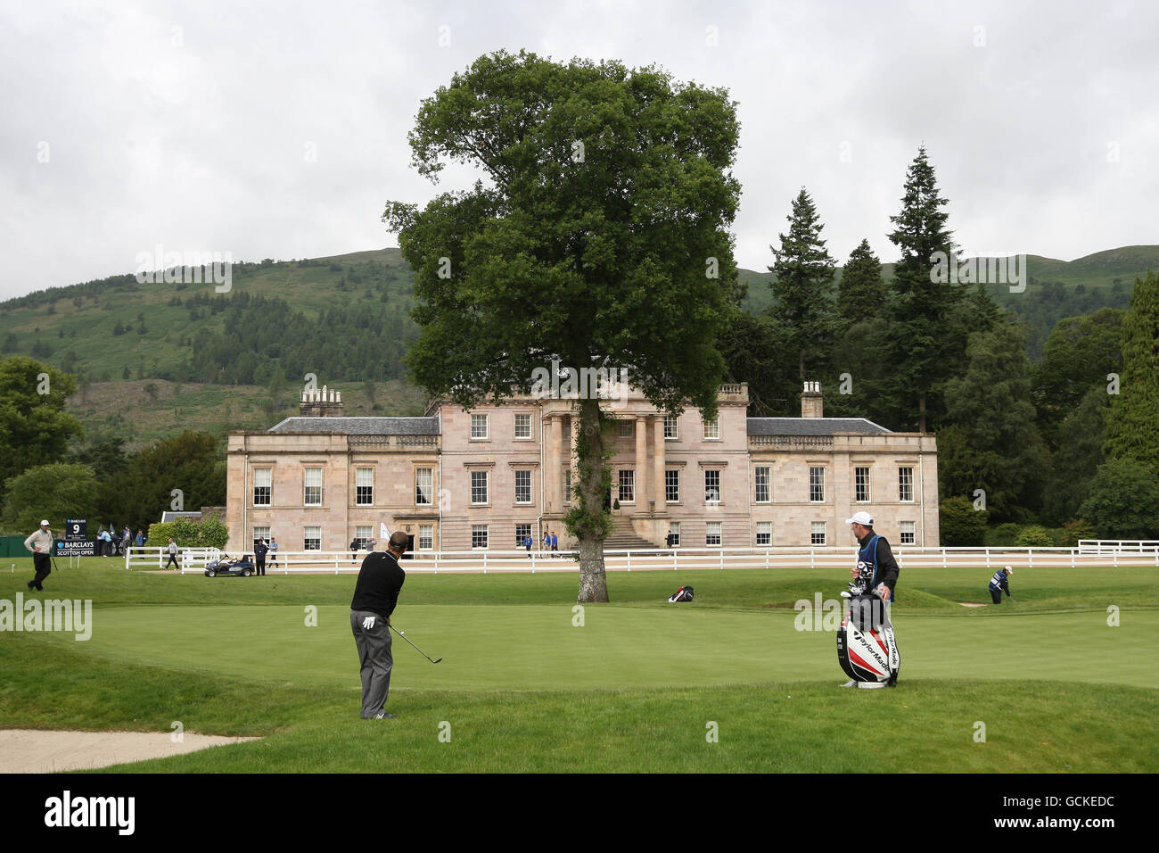England's Sam Little plays a shot in front of Rossdhu House during Day ...