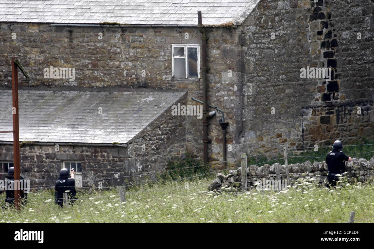 Police at North Riding Farm in Northumberland, as the manhunt for ...