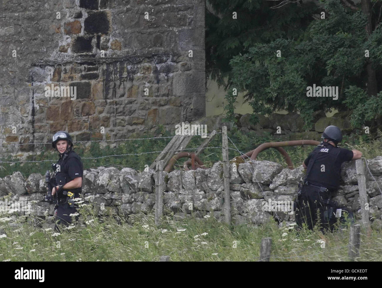 Police at North Riding Farm in Northumberland, as the manhunt for ...