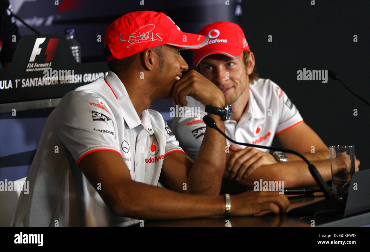 Mclaren drivers Lewis Hamilton (left) and Jenson Button during the ...