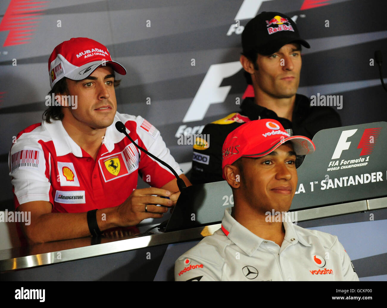 McLaren's Lewis Hamilton (bottom), Ferrari's Fernando Alonso (top left ...