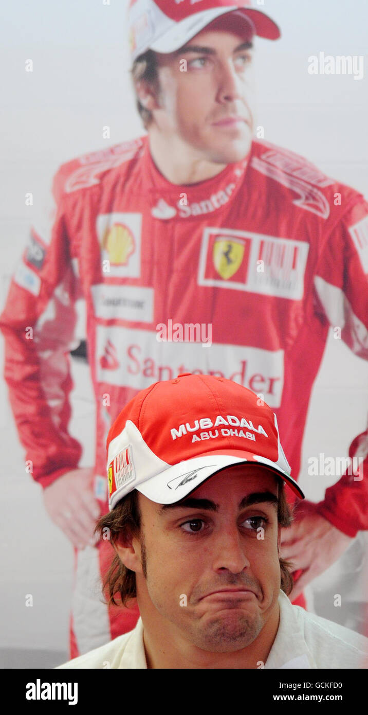 Ferrari's Fernando Alonso in the garage before the first practice ...