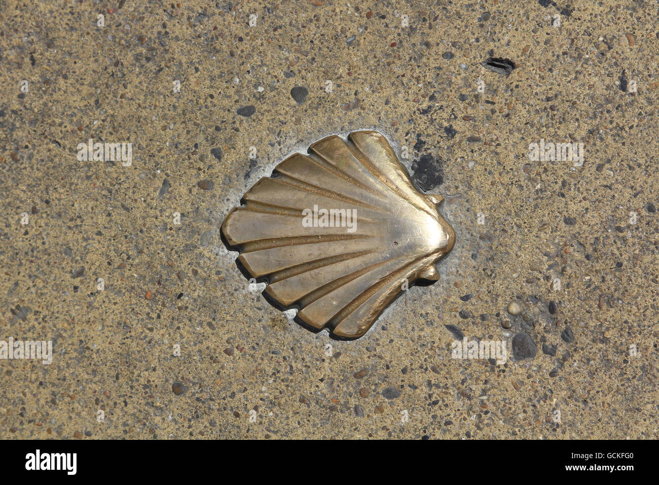 background with shell Camino de Santiago in the ground Stock Photo - Alamy